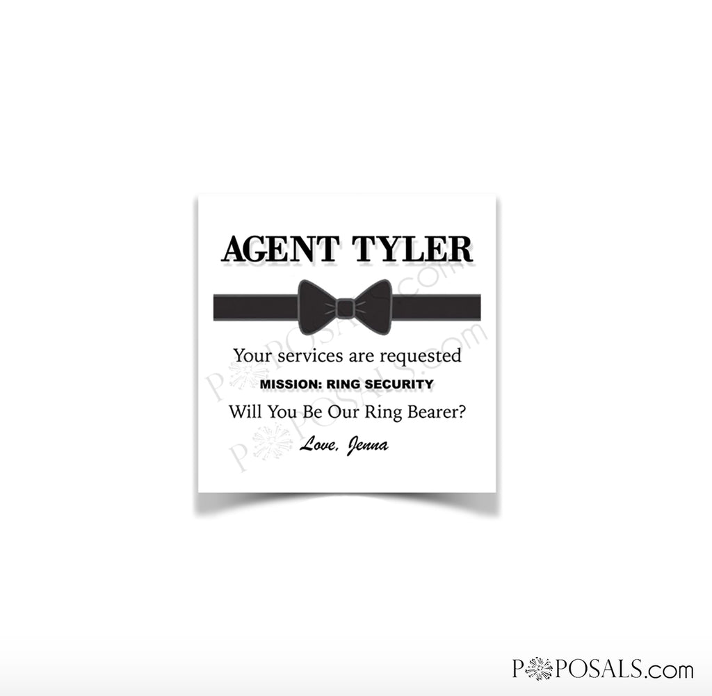 Creative and FUN Secret Agent Ring Bearer Proposal Card – Poposals